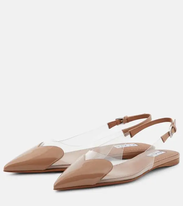 Alaïa Le Cour Patent Leather And Pu Slingback Flats - Beige