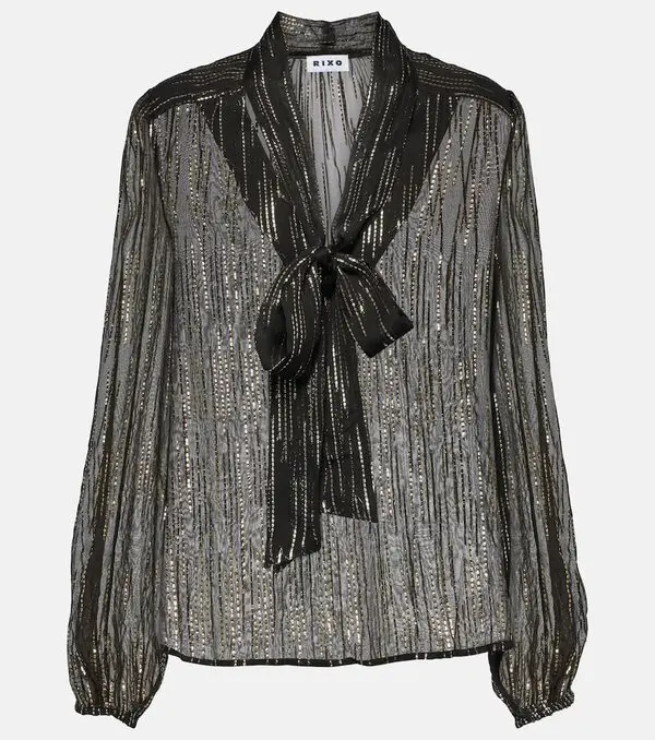 Rixo Moss Metallic Jacquard Blouse