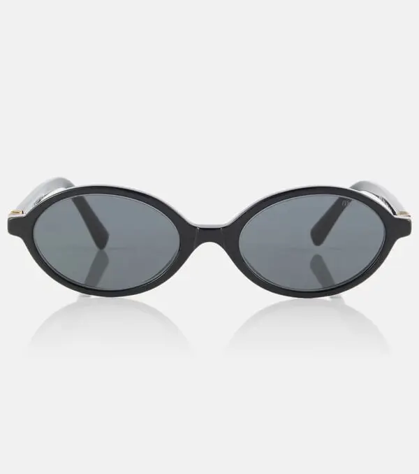 Miu Miu Logo Round Frame Sunglasses - Black