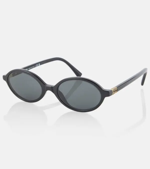 Miu Miu Logo Round Frame Sunglasses - Black