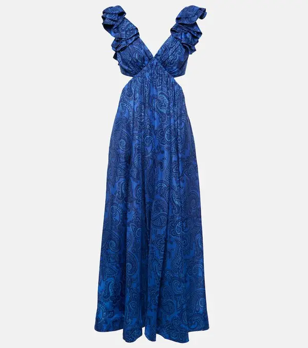 Zimmermann Ruffled Paisley Silk Midi Dress - Blue