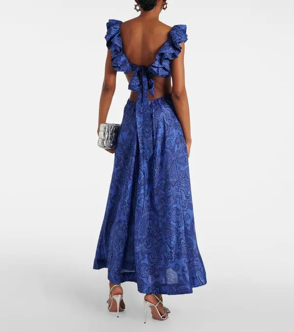 Zimmermann Ruffled Paisley Silk Midi Dress