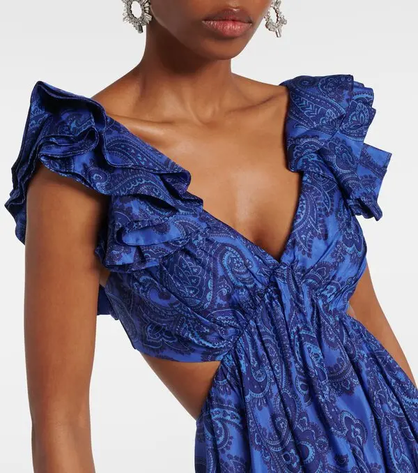 Zimmermann Ruffled Paisley Silk Midi Dress