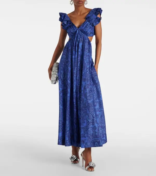 Zimmermann Ruffled Paisley Silk Midi Dress
