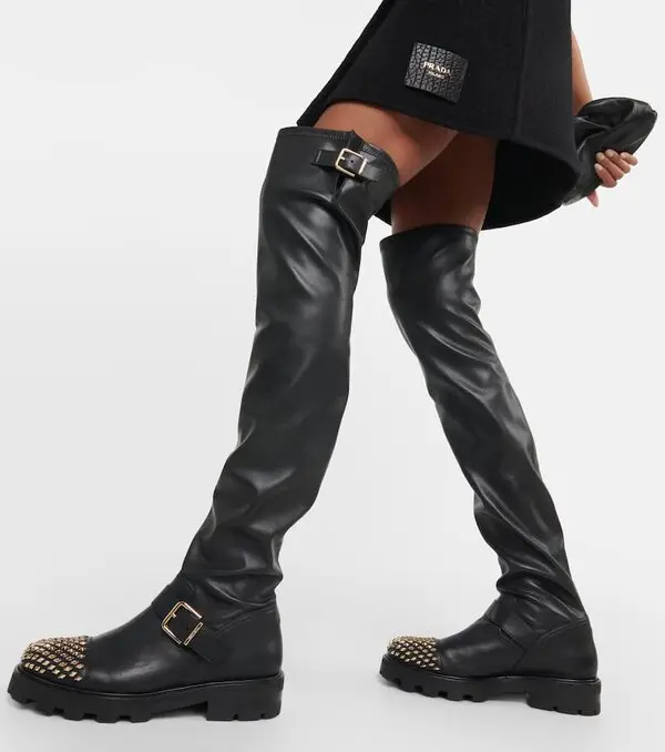 JIMMY CHOO Biker Ii Leather Over-the-knee Boots With Stud Embellishments
