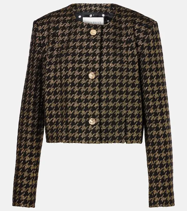 Nina Ricci Houndstooth Lame Tweed Jacket - Gold