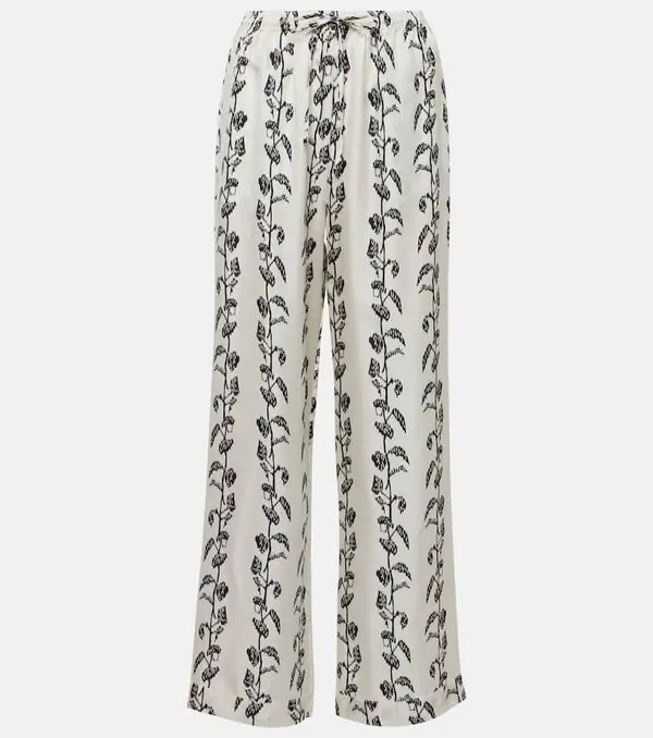 Asceno Aurelia Printed Silk Twill Palazzo Pants - White