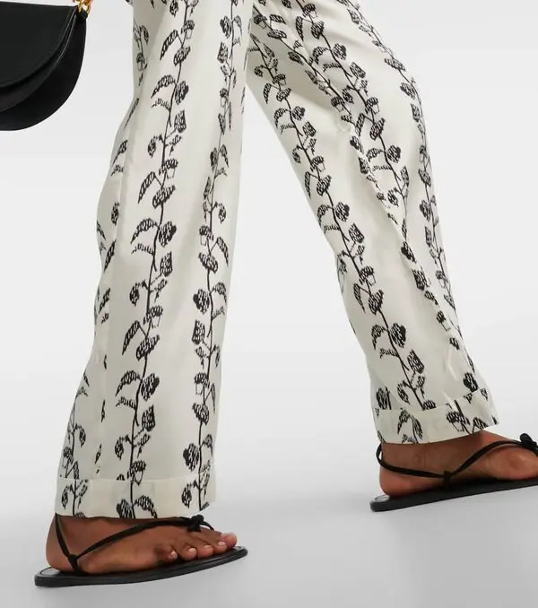 Asceno Aurelia Printed Silk Twill Palazzo Pants - White