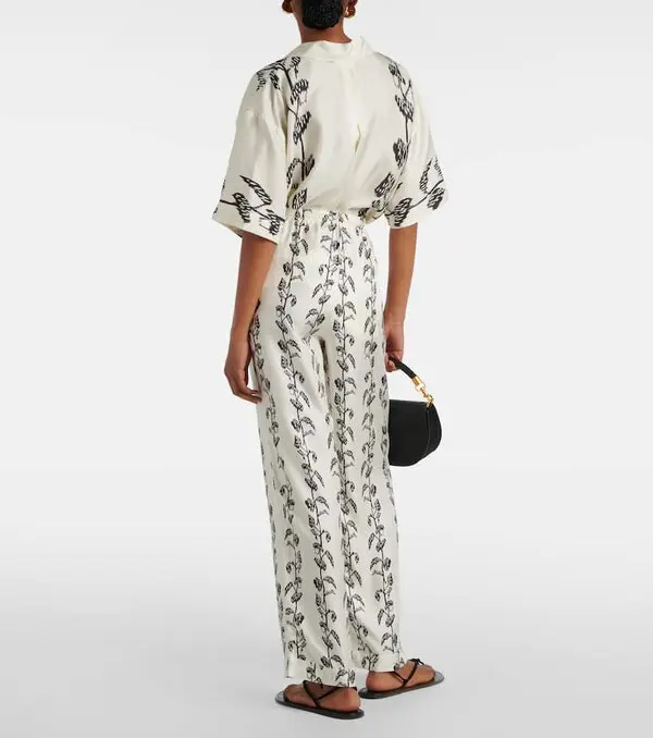 Asceno Aurelia Printed Silk Twill Palazzo Pants - White