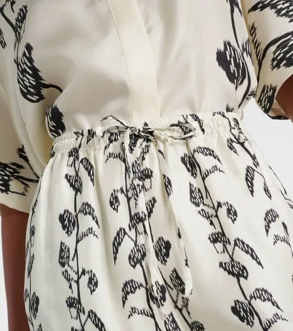 Asceno Aurelia Printed Silk Twill Palazzo Pants - White