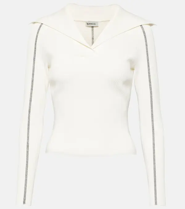 Simkhai Beckie Ribbed Knit Sweater With Shawl Collar