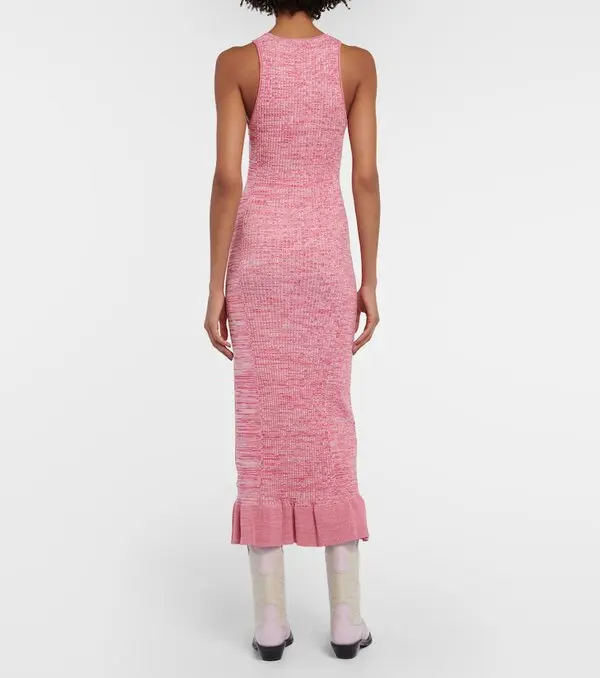 GANNI Ribbed-knit Midi Dress - Multicoloured