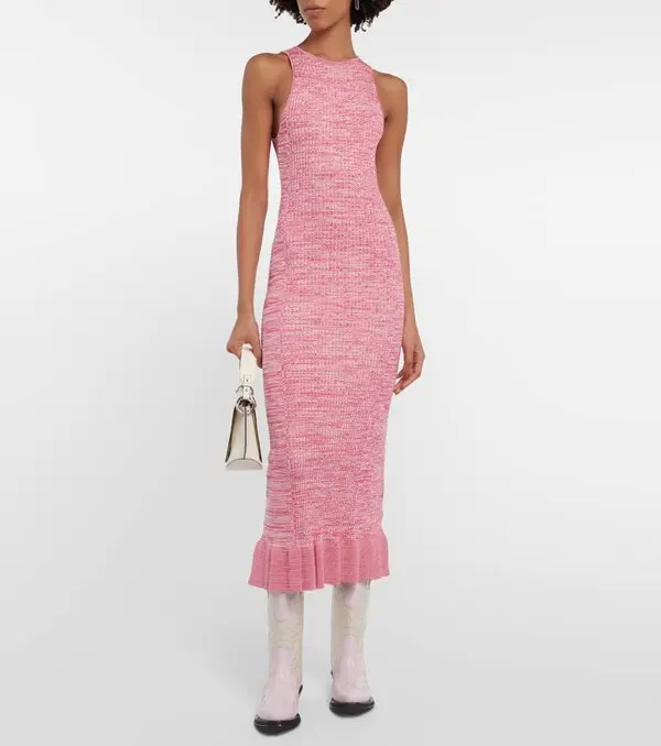 GANNI Ribbed-knit Midi Dress - Multicoloured