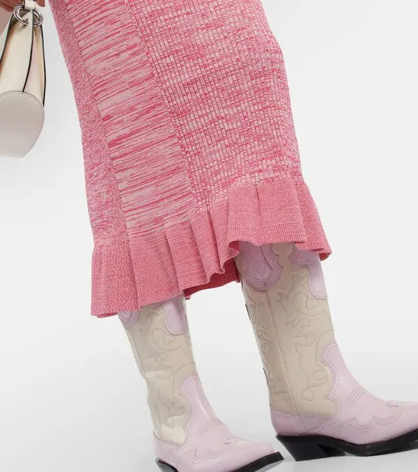 GANNI Ribbed-knit Midi Dress - Multicoloured