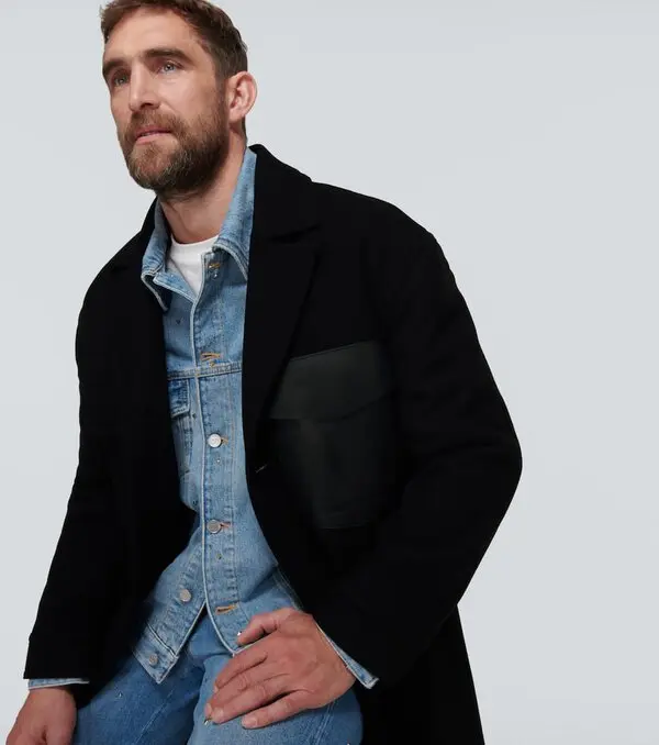 Valentino Garavani Leather-trimmed Wool Overcoat