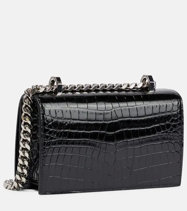 Alexander McQueen Jewelled Satchel Small Leather Crossbody Bag - Black
