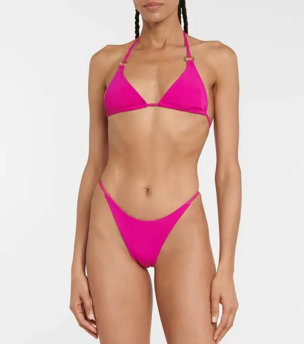 LOUISA BALLOU Mini Ring Bikini Top In Neon Fuschia - Pink