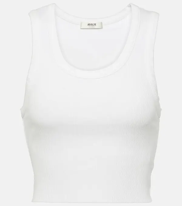 AGOLDE Ribbed-knit Cropped Tank Top - White