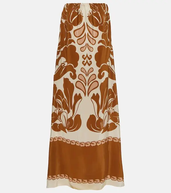 ADRIANA DEGREAS Printed Strapless Silk Maxi Dress - Multicoloured