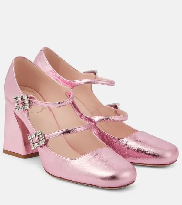 ROGER VIVIER Tres Vivier Babies Metallic Leather Pumps
