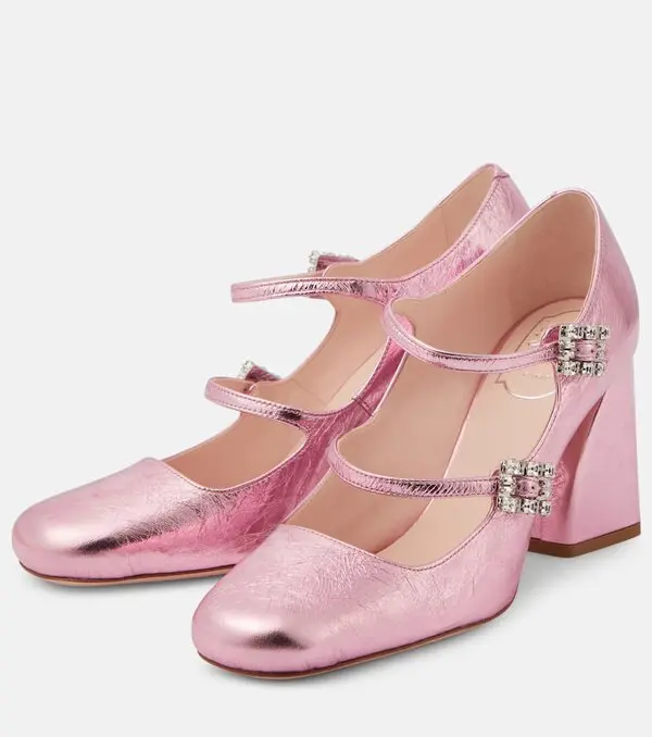 ROGER VIVIER Tres Vivier Babies Metallic Leather Pumps