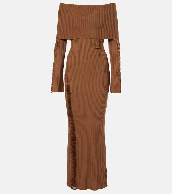 AYA MUSE Danica Ribbed-knit Midi Dress - Brown