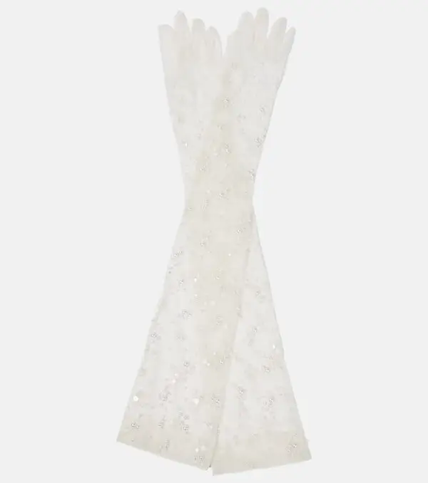 Safiyaa Bridal Tulle Gloves - White
