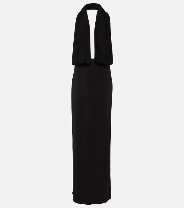 Magda Butrym Draped Halterneck Jersey Gown - Black