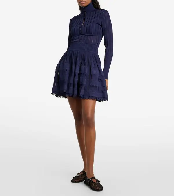 Alaïa Ribbed-knit Minidress - Blue