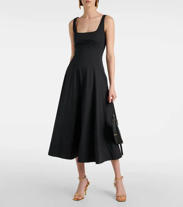 Staud Wells Cotton Poplin Midi Dress - Black