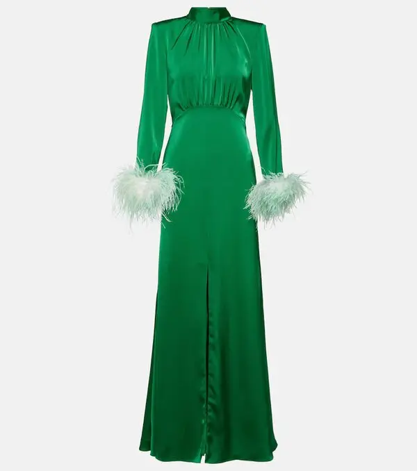 SELF-PORTRAIT Feather-trimmed Satin Gown