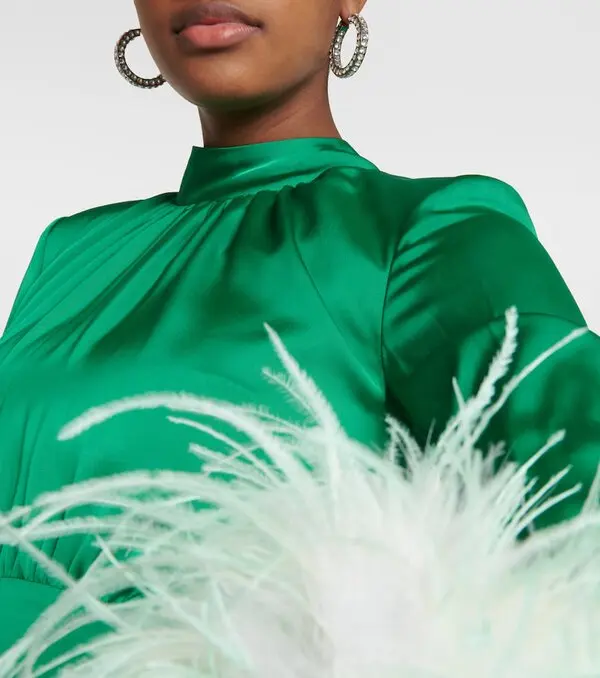 SELF-PORTRAIT Feather-trimmed Satin Gown