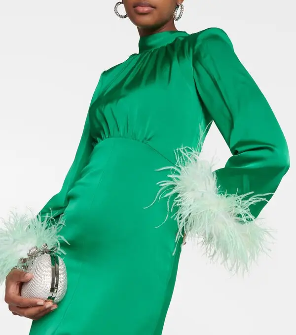 SELF-PORTRAIT Feather-trimmed Satin Gown