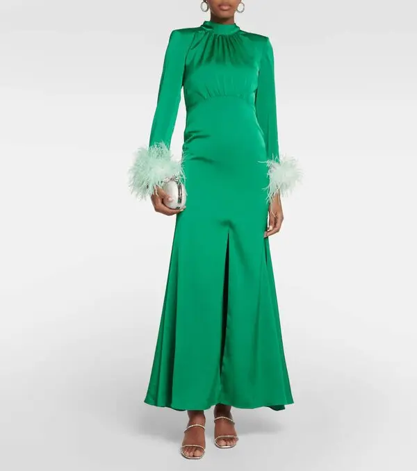 SELF-PORTRAIT Feather-trimmed Satin Gown
