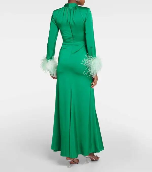 SELF-PORTRAIT Feather-trimmed Satin Gown