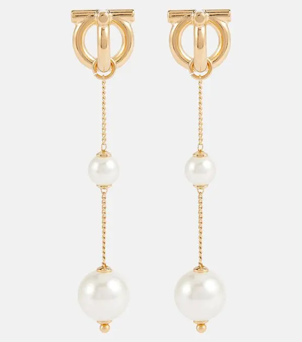 FERRAGAMO Gancini Faux Pearl Drop Earrings - Gold