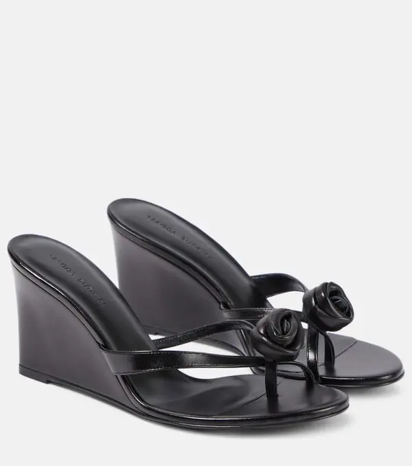 Magda Butrym Floral-appliqué Leather Wedge Mules