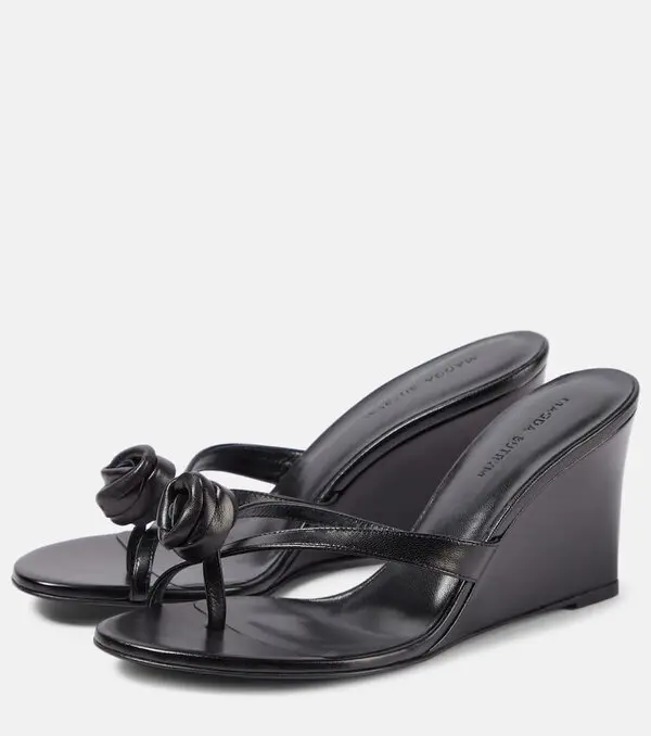 Magda Butrym Floral-appliqué Leather Wedge Mules