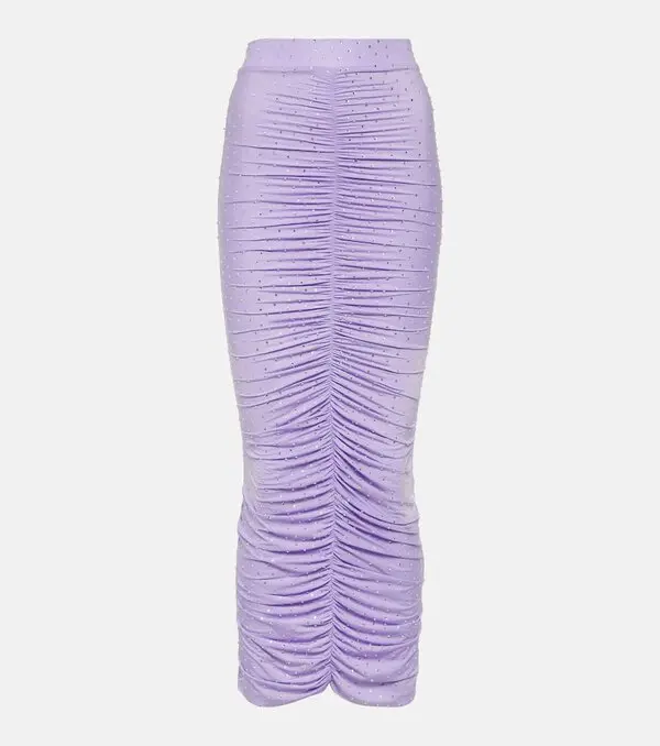 Alex Perry Crystal-embellished Ruched Midi Skirt