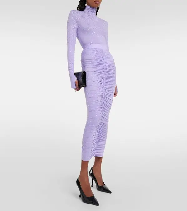 Alex Perry Crystal-embellished Ruched Midi Skirt