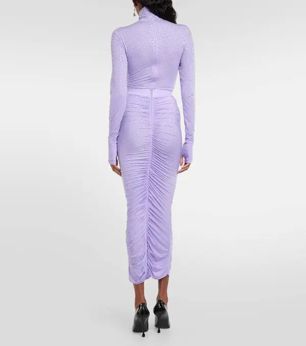 Alex Perry Crystal-embellished Ruched Midi Skirt