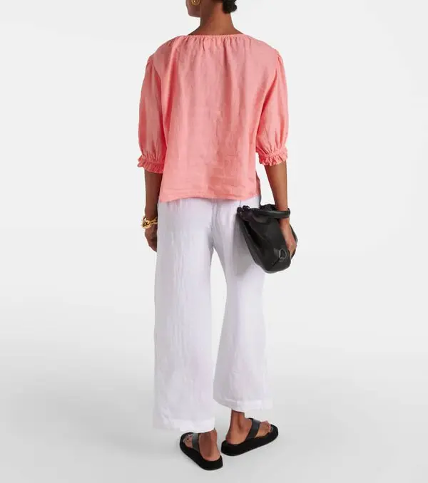 Velvet By Graham & Spencer Puff-sleeve Linen Top