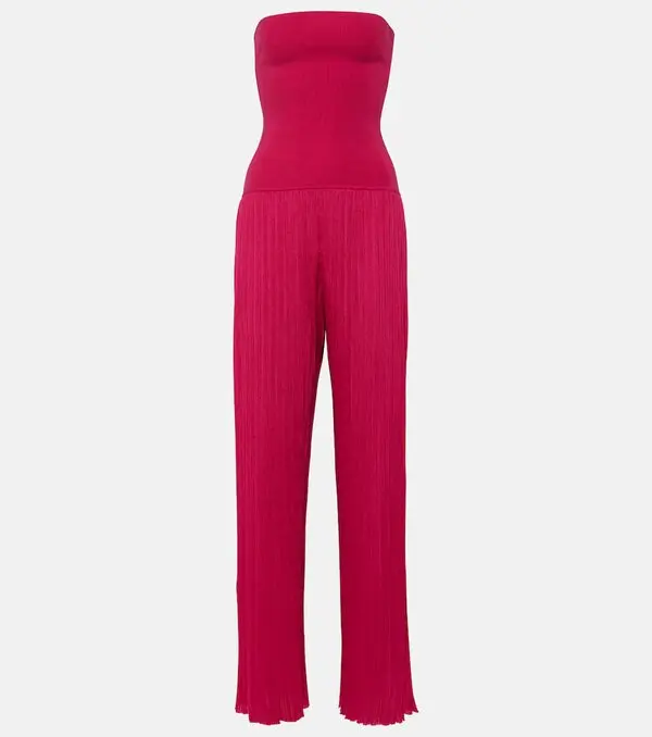 Alaïa Strapless Pleated Knitted Jumpsuit - Red
