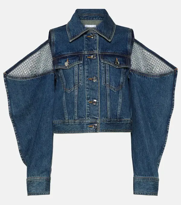 AREA Embellished Cutout Denim Jacket - Blue