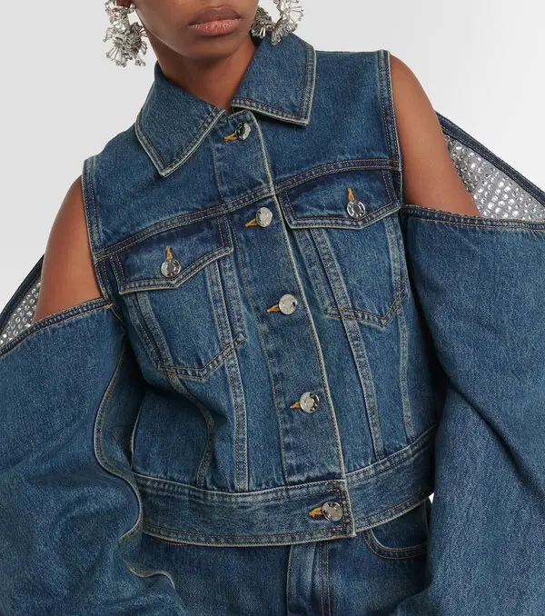 AREA Embellished Cutout Denim Jacket