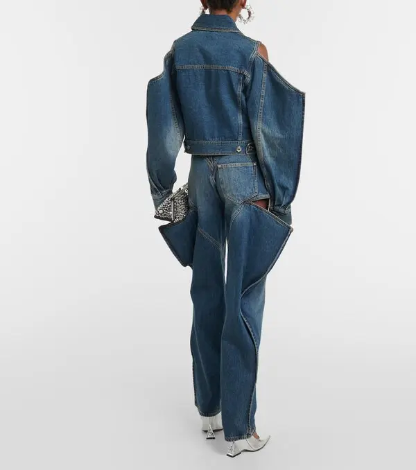 AREA Embellished Cutout Denim Jacket