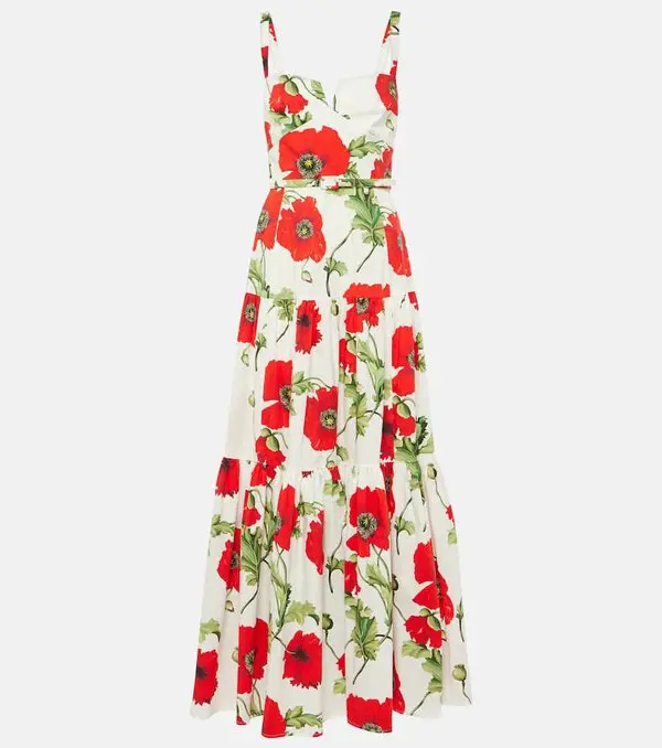 Oscar De La Renta Floral Tiered Cotton-blend Maxi Dress - Multicoloured