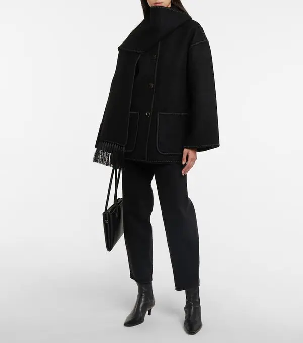 TOTEME Embroidered Wool-blend Scarf Jacket - Black