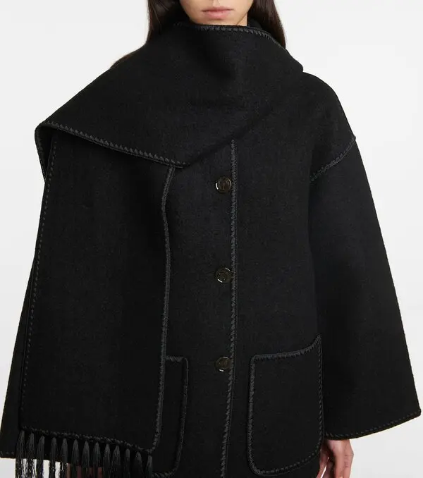 TOTEME Embroidered Wool-blend Scarf Jacket - Black