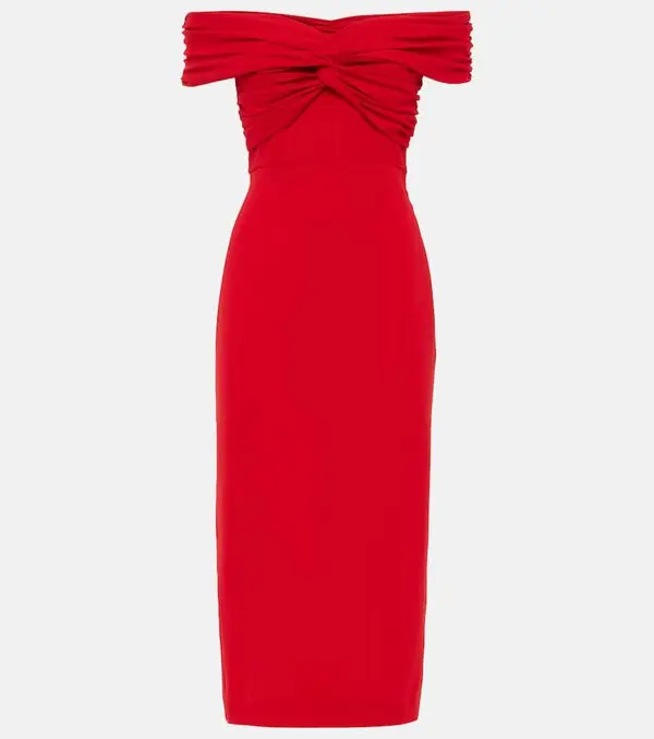 SELF-PORTRAIT Off-shoulder Crepe Midi Dress